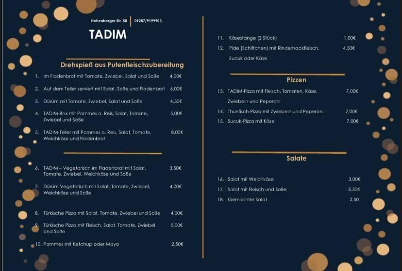 Speisekarte von TADIM Selb restaurant, Selb