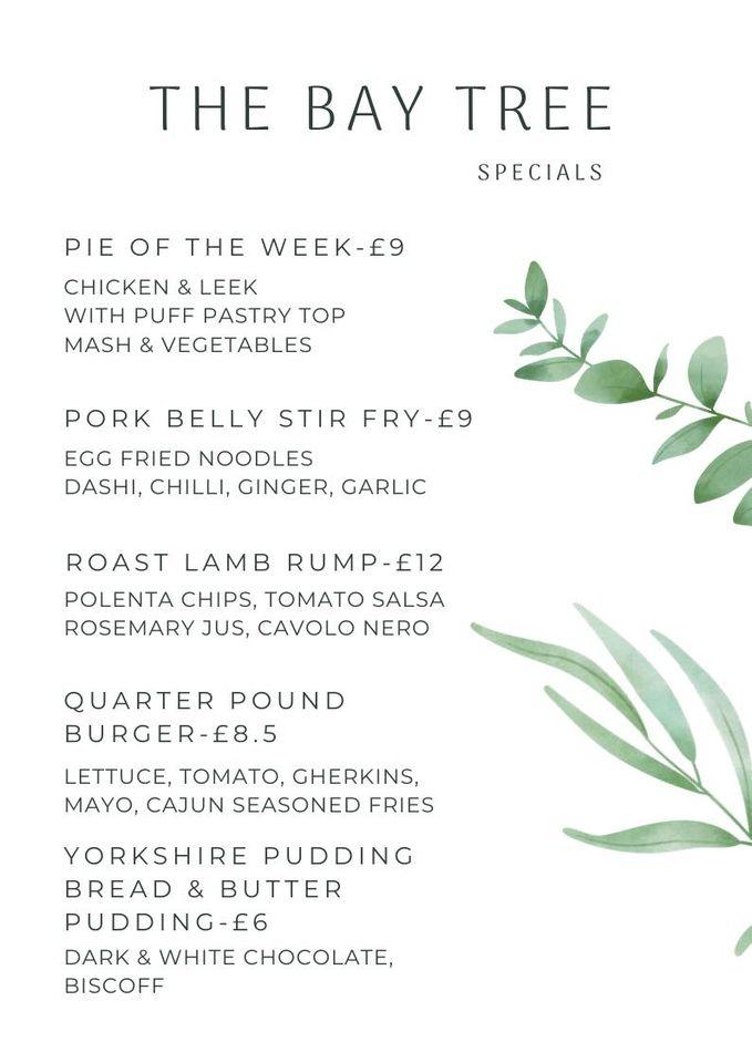 Menu at The Bay Tree Inn pub & bar, Stillington