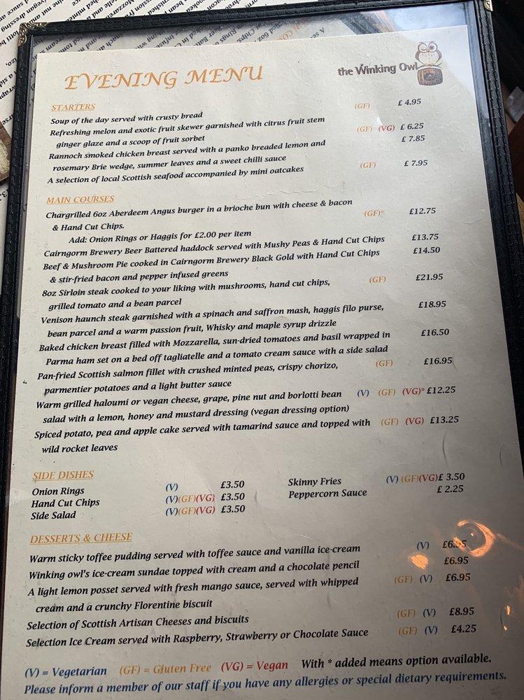 Menu at The Winking Owl, Craft Ale Pub & Bar, Aviemore