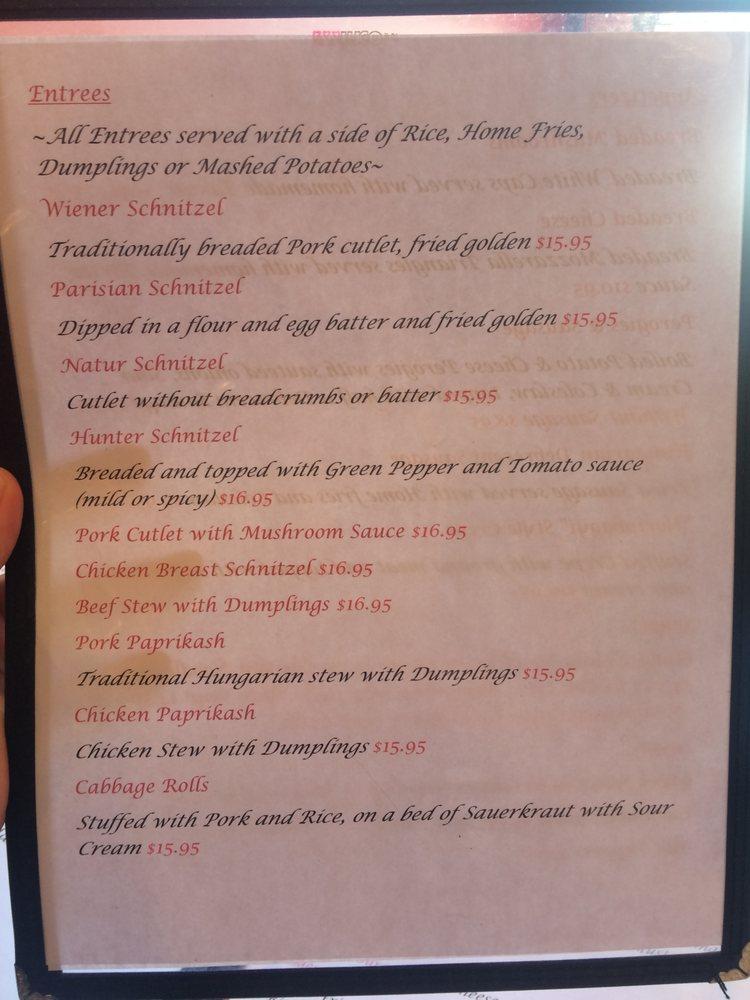Menu at Budapest Restaurant, Toronto, Danforth Ave