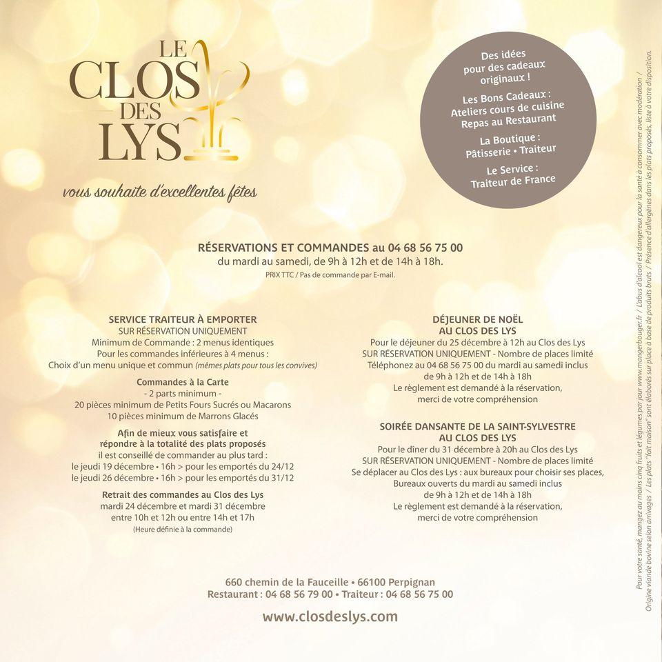 Menu au Restaurant le Clos des Lys, Perpignan