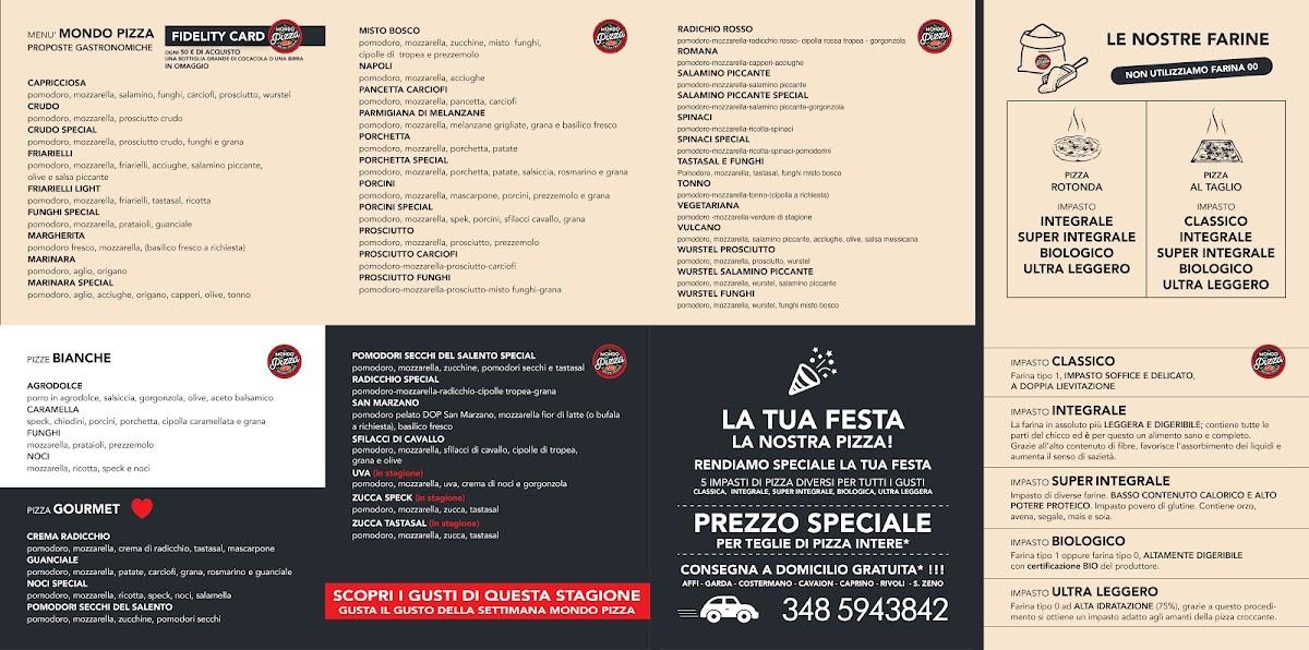 Menu at Mondo Pizza Baldo Garda Costermano restaurant, Costermano