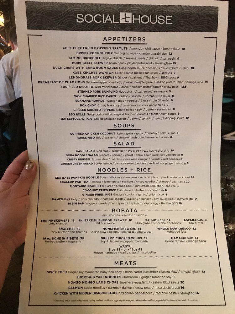 Menu at Social House 7 restaurant, Pittsburgh