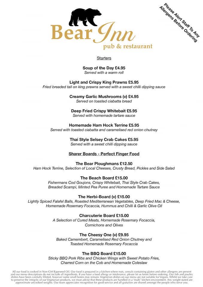 Menu at The Bear Inn pub & bar, Bognor Regis, 237 Pagham Rd