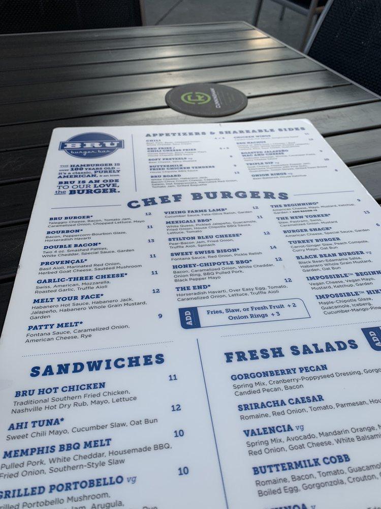 Menu at BRU Burger Bar - Carmel, Carmel, Old Meridian St