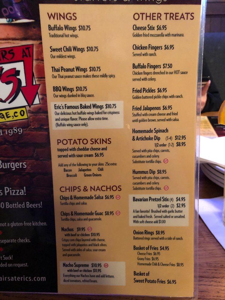 Menu at Downstairs at Eric's pizzeria, Breckenridge