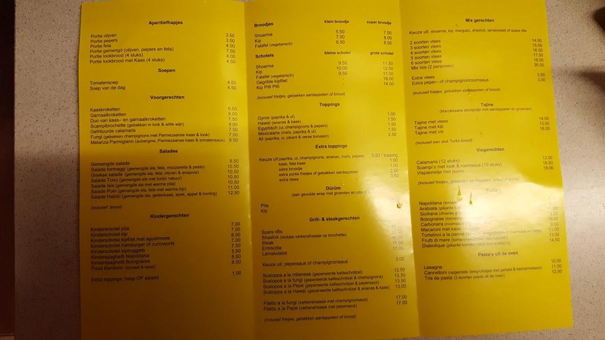 Menu at Isis, Brecht