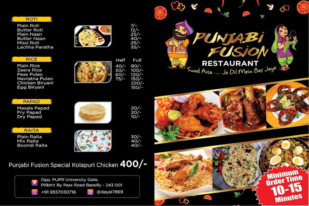 Menu at Punjabi Fusion, Bareilly