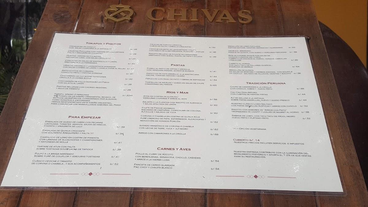 Carta de Restaurant Huaca Pucllana, Lima