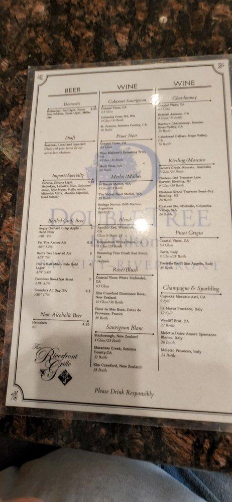 Menu at Riverfront Grille restaurant, Bay City