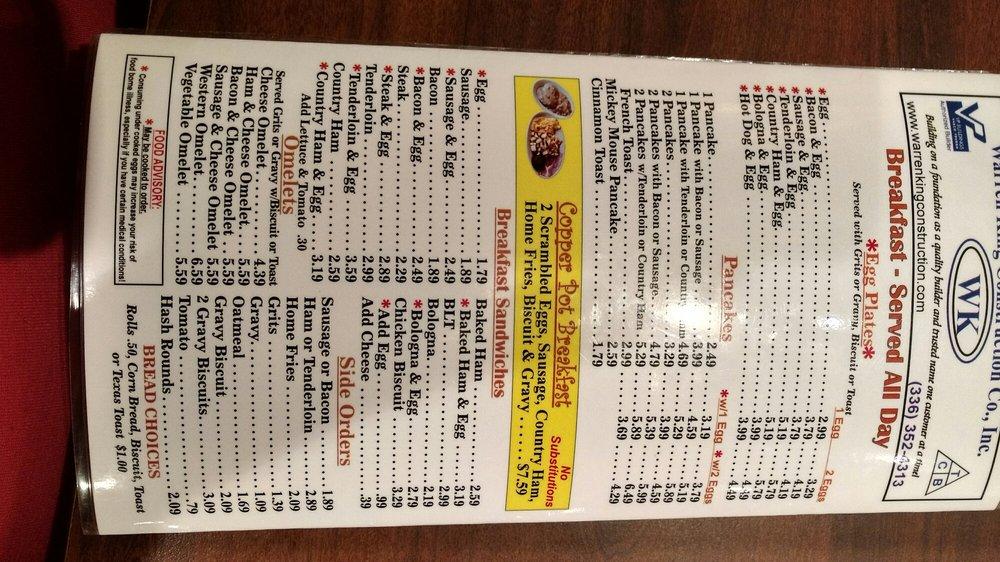 Menu at Copper Pot desserts, USA, 123 Scenic Outlet Ln Ste 4