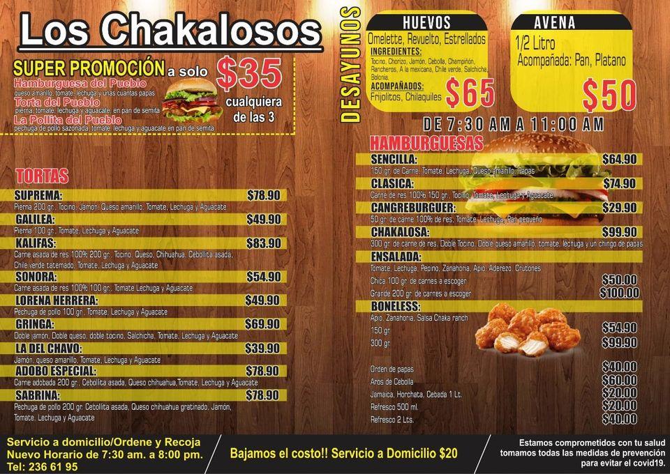 Carta del restaurante Las Chakas, Hermosillo