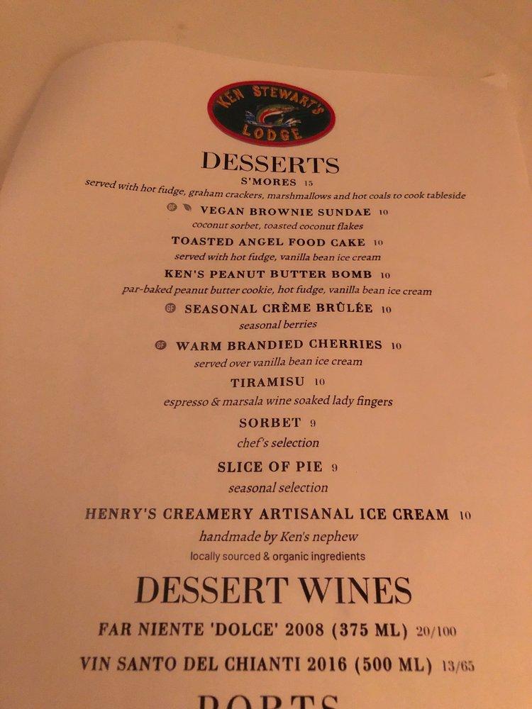 Menu at Ken Stewart's Lodge restaurant, Montrose-Ghent