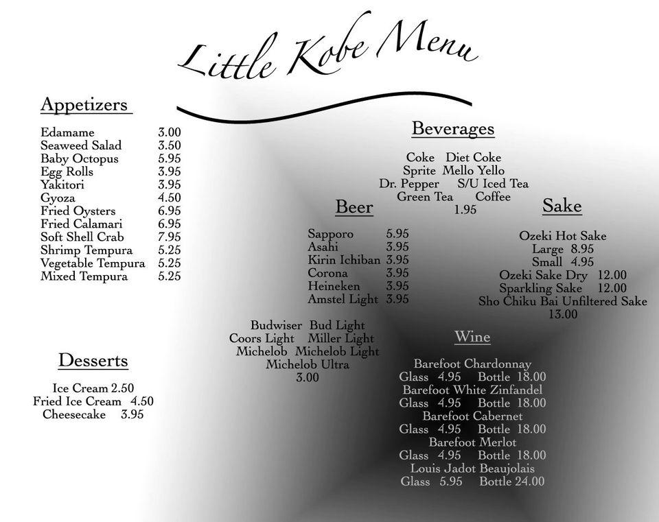 Menu at Little Kobe restaurant, Cookeville