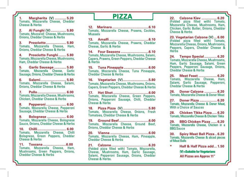 Menu at Pizza Tempo pizzeria, Scarborough, 90 Falsgrave Rd