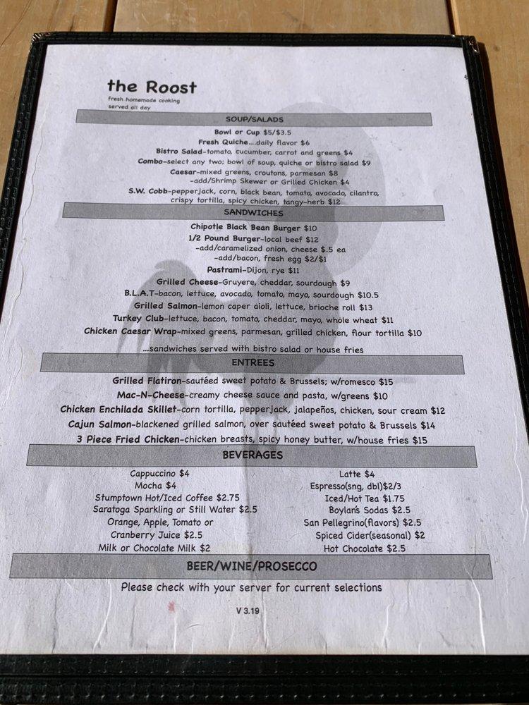 Menu at The Roost restaurant, Stone Ridge