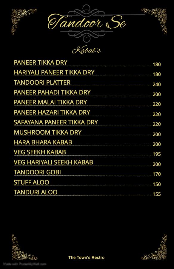Menu at The Town's Restro, Gandhidham, 28