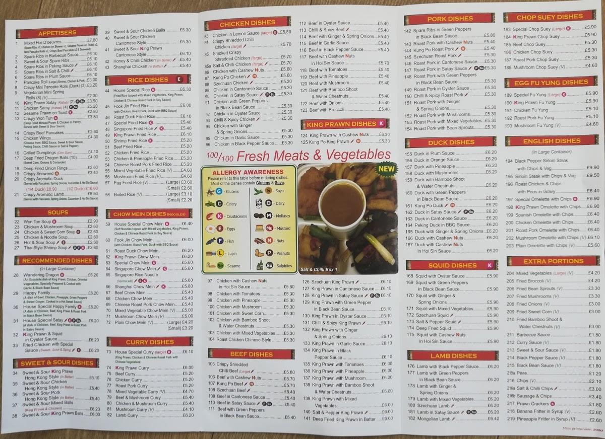 Menu at Tung Fong fast food, Nottingham, 666 Western Blvd