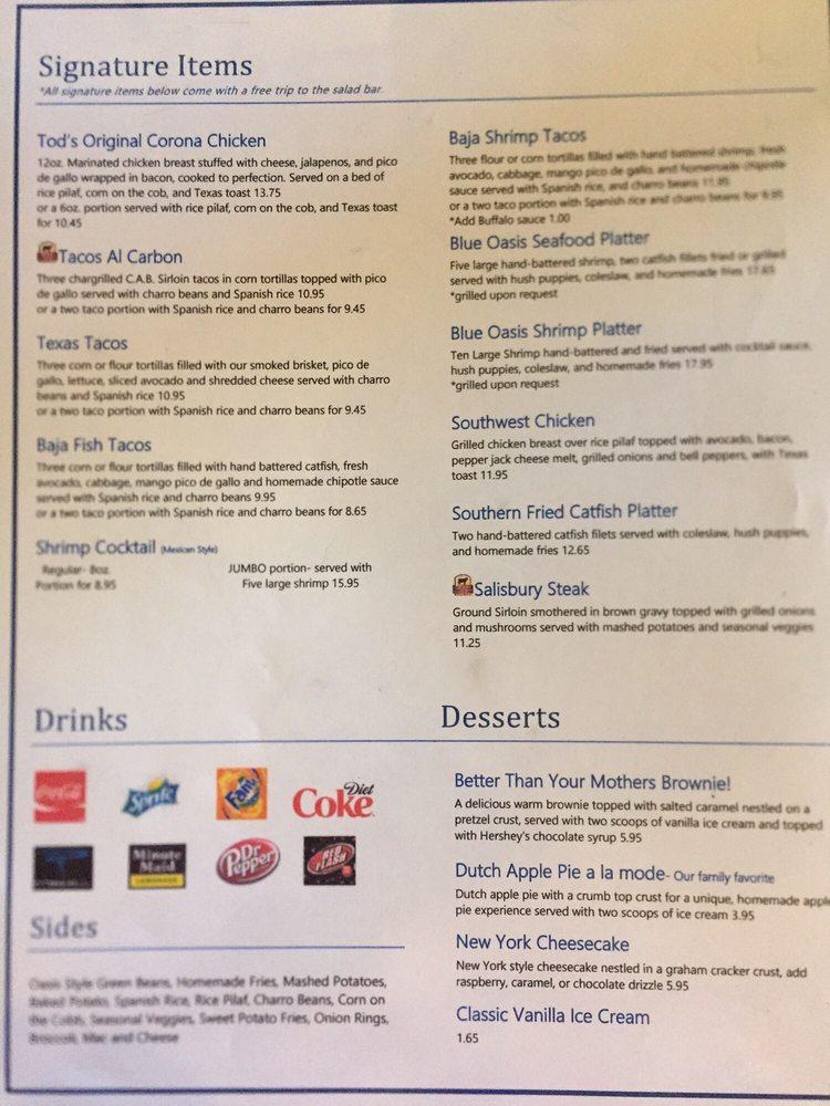 Menu at Blue Oasis Bar & Grill, Del Rio