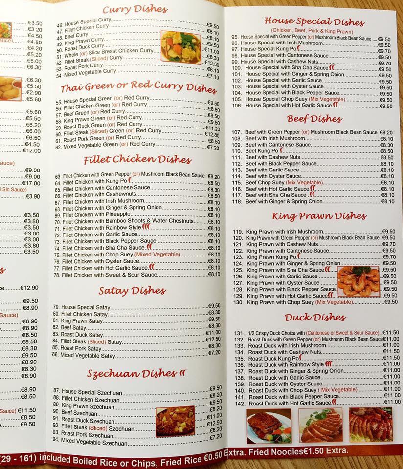 Menu at Fly Dragon Chinese Killenaule Takeaway Thurles restaurant, Ireland