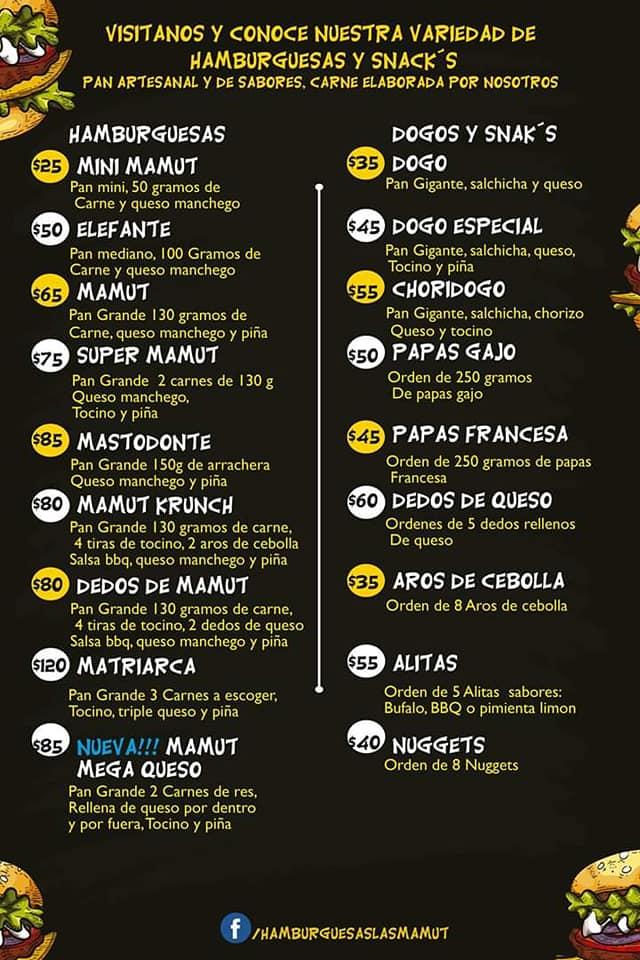 Menu at Las Mamut Getzemani restaurant, Guadalajara