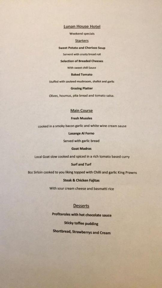 Menu at Lunan Shop pub & bar, England