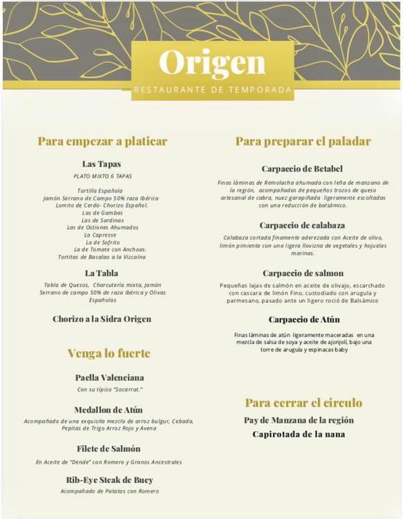 Carta de Origen Restaurante, Mexico