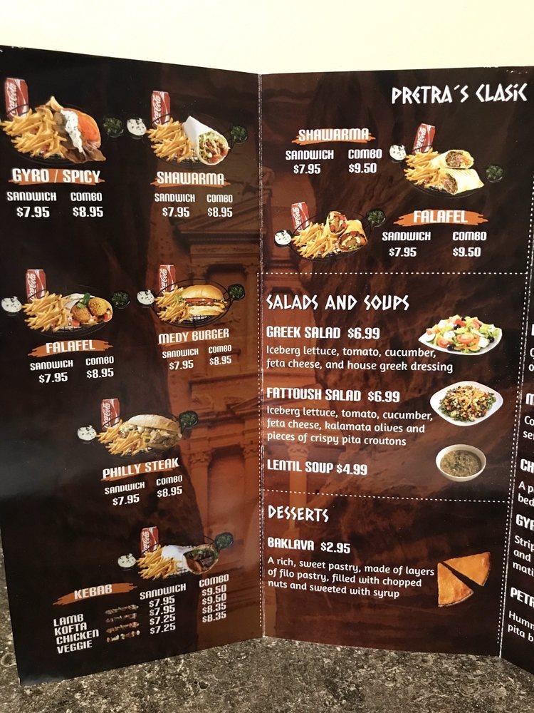 Menu at Petra Cafe, Indianapolis, E 86th St