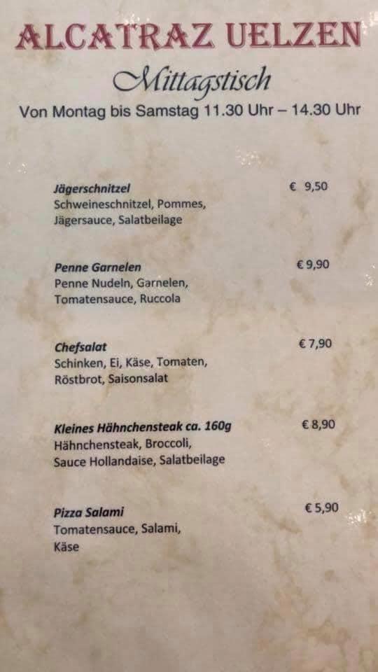 Carta de Alcatraz Restaurant GmbH, Uelzen