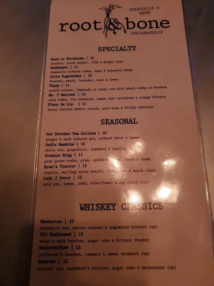 Menu at Root & Bone - Indianapolis restaurant, Indianapolis