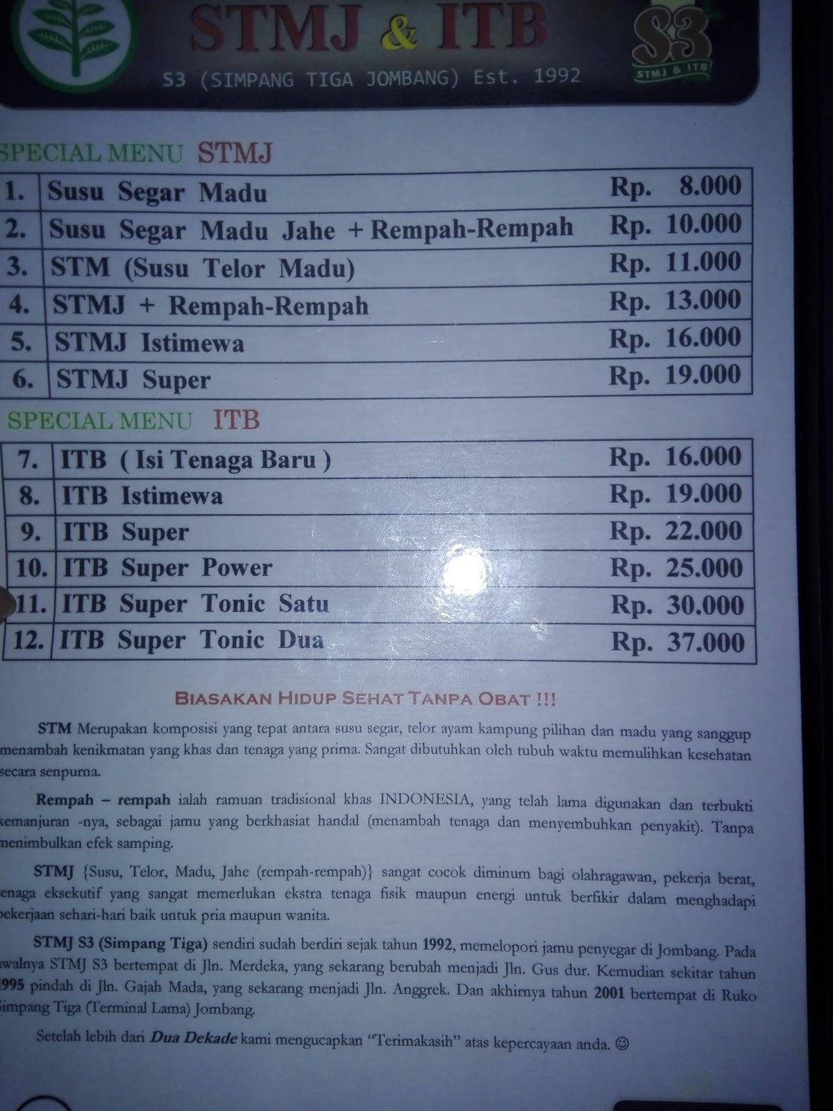 Menu at STMJ & ITB Simpang 3 Jombang cafe, Candi Mulyo