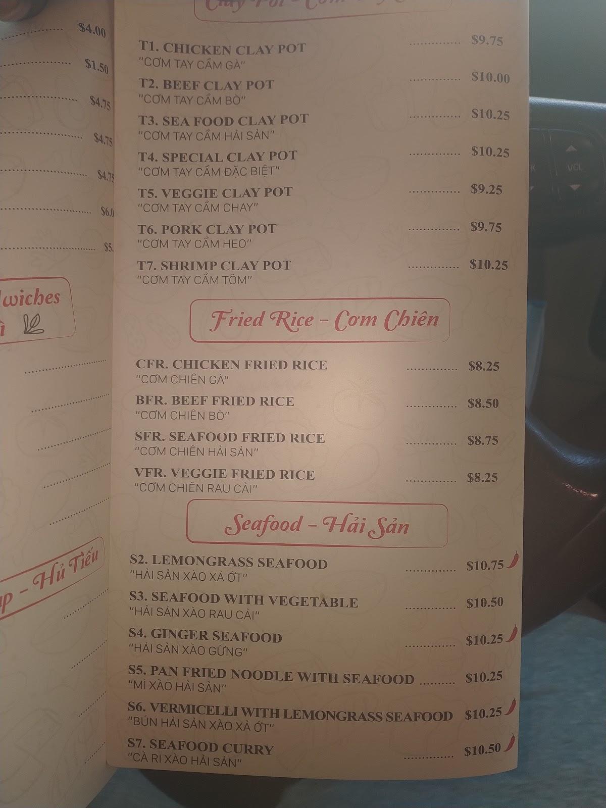 Menu at Viet Cuisine restaurant, Huntsville