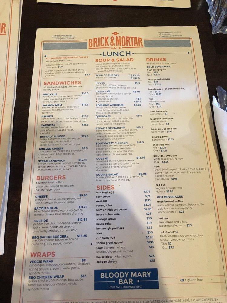 Menu at Brick & Mortar Café cafe, Albany