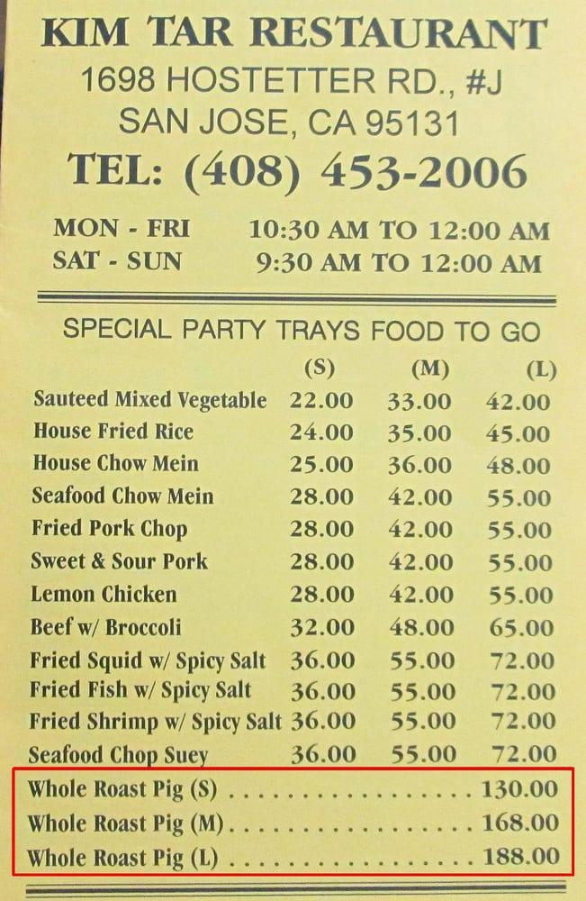 Menu at Kim Tar B.B.Q. BBQ, San Jose, Hostetter Rd