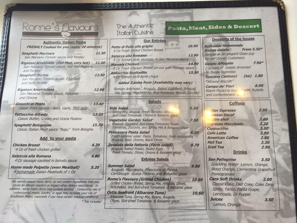 Menu at Rome's Flavours pizzeria, Winter Park