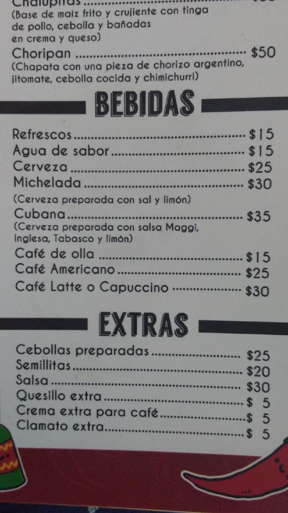 Menu at Taquería La Chingona restaurant, Mexico City