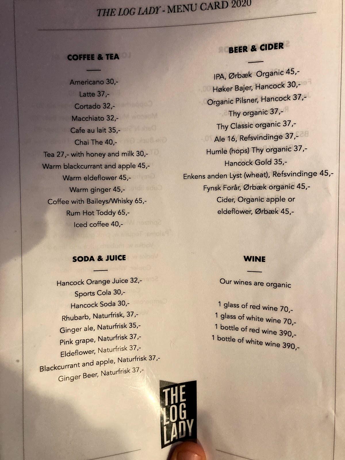 Menu at The Log Lady pub & bar, Copenhagen