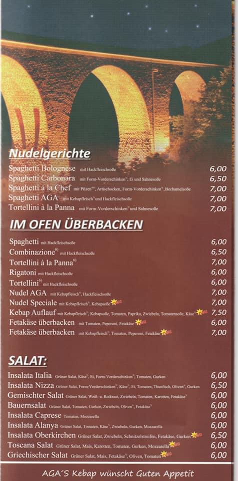 Menu at Aga's Kebab, Freisen