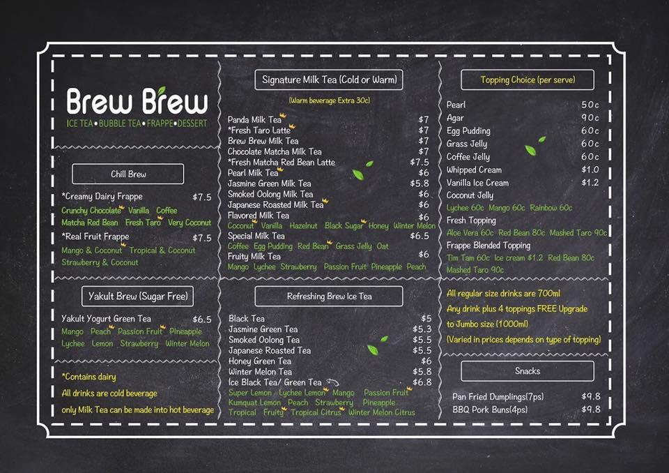 Menu at Brew Brew Bubble Tea, Broadbeach