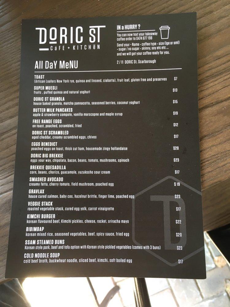 Menu at Doric St Cafe and Kitchen, Doubleview