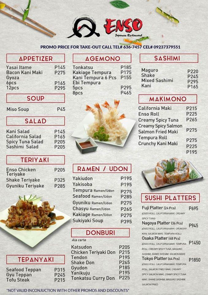 Menu at ENSO SUSHI BAR, Dagupan, A.b. Fernandez Avenue