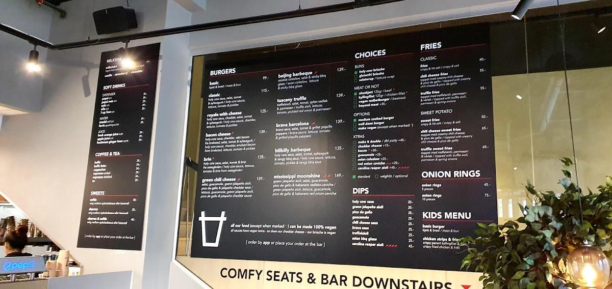Menu at Holy Cow restaurant, Bergen