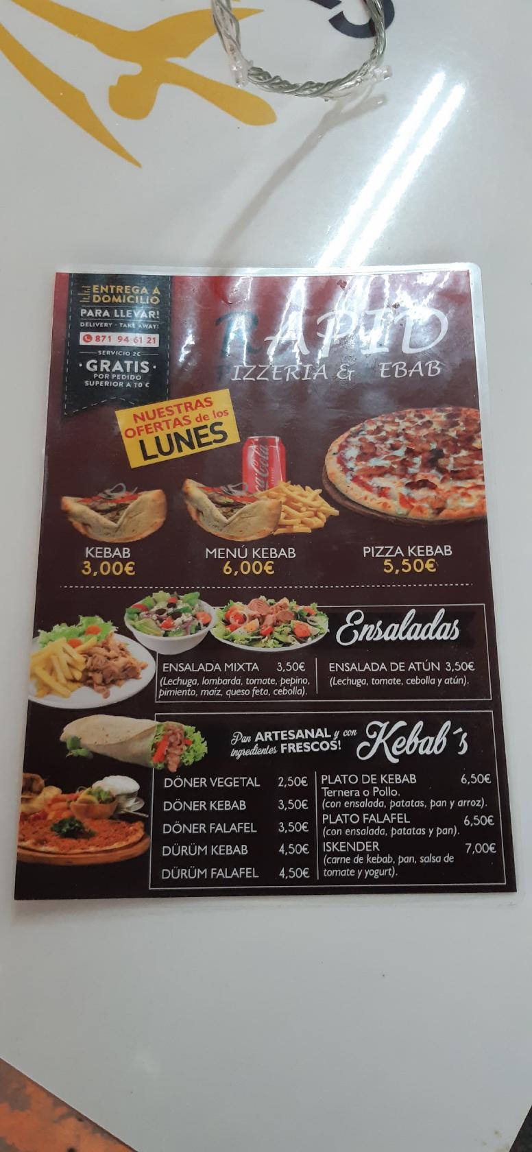 Menu at Kebab Rapid fast food, Palma