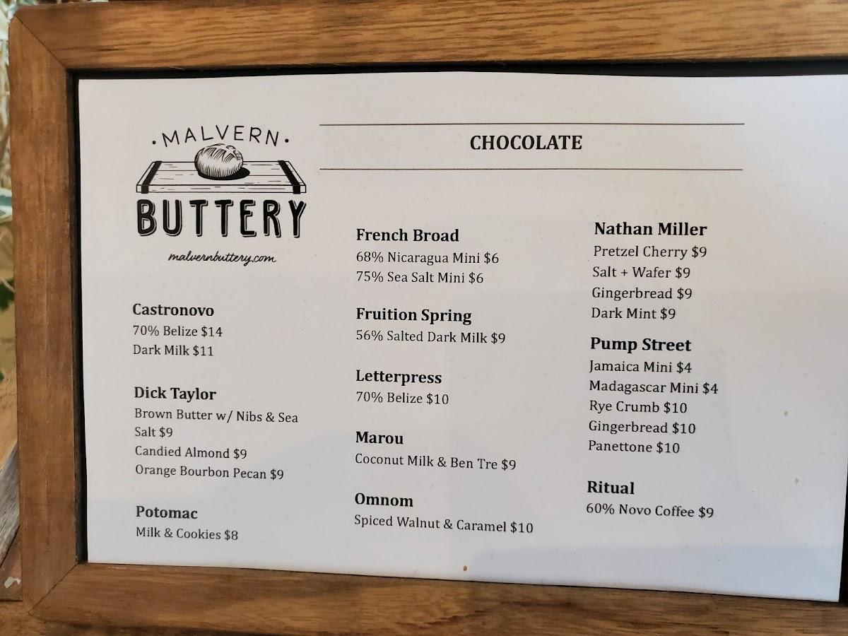 Menu at Malvern Buttery cafe, Malvern
