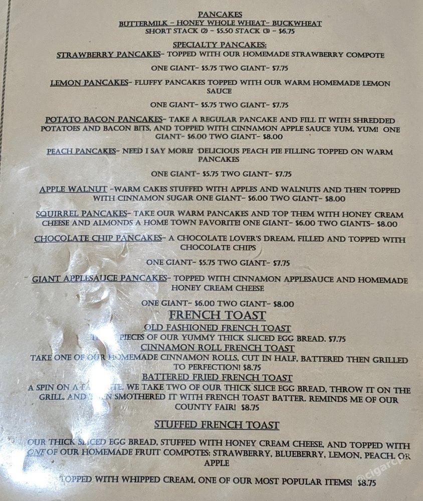 Menu at Momma Jane's Pancake House restaurant, The Dalles