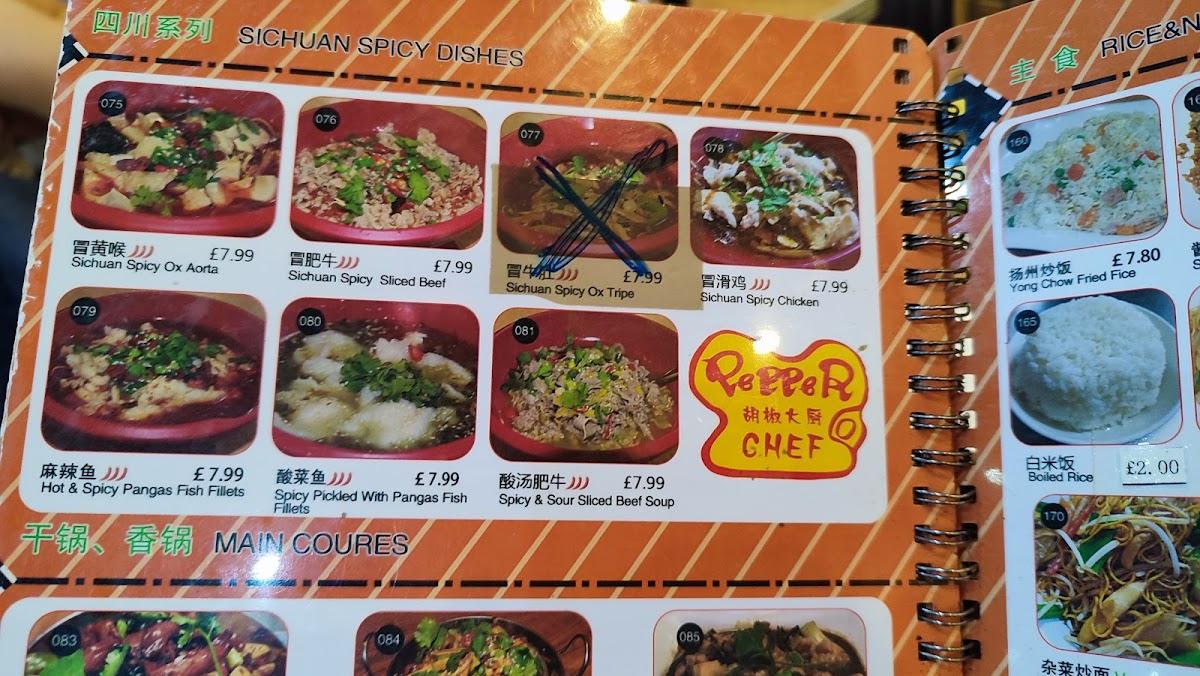 Menu at Pepper Chef restaurant, Birmingham, 1B Hurst St