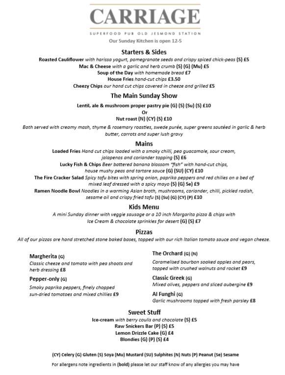 Menu at The Carriage pub & bar, Newcastle upon Tyne