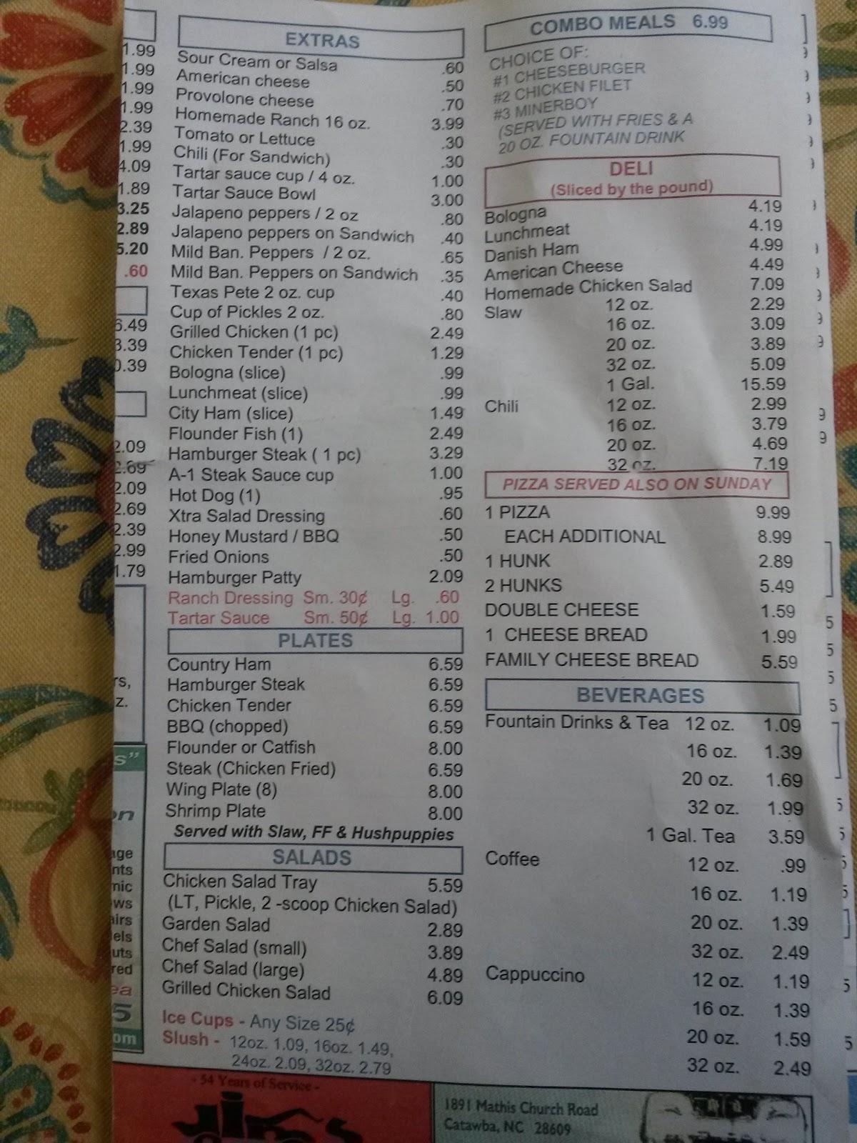 Menu at The Gold Mine Store & Grill fast food, Catawba