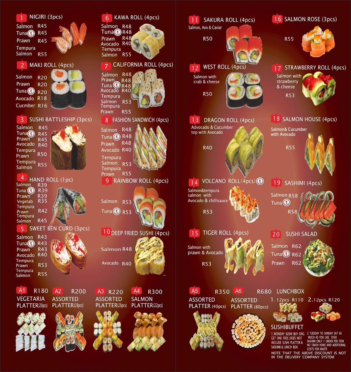 Menu at Yasong Kyalami restaurant, Midrand, Kyalami Corner