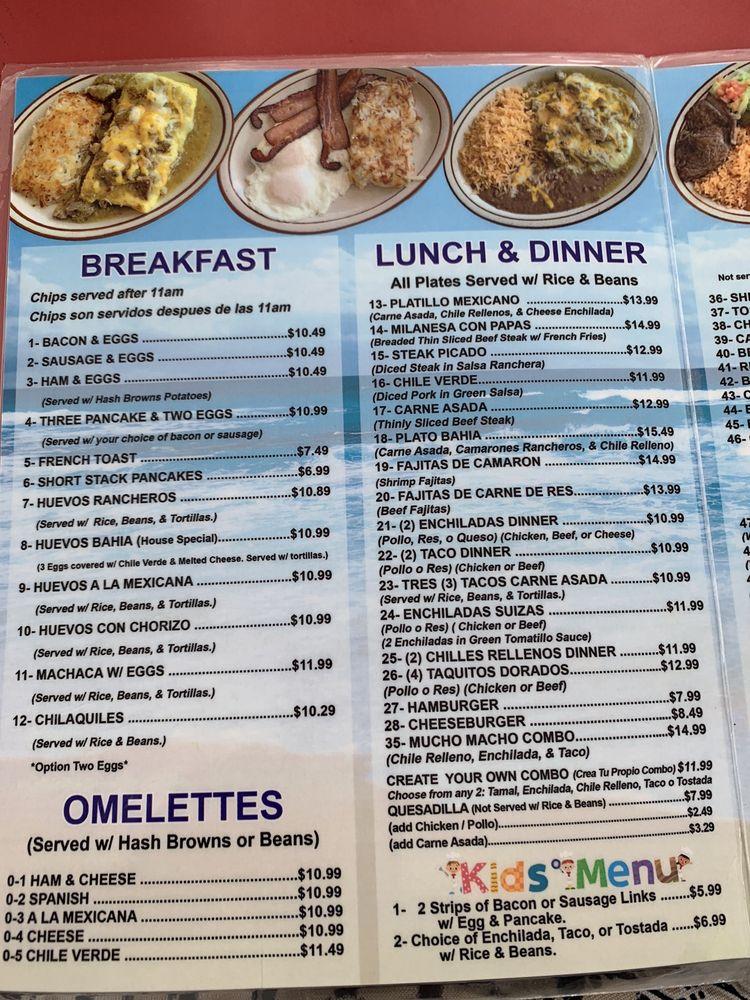 Menu at Bahia Restaurant, Oxnard